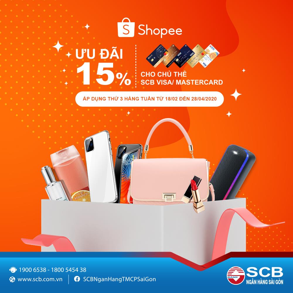 Shopee giảm 15% cho chủ thẻ SCB – Tin tức Onlinebank